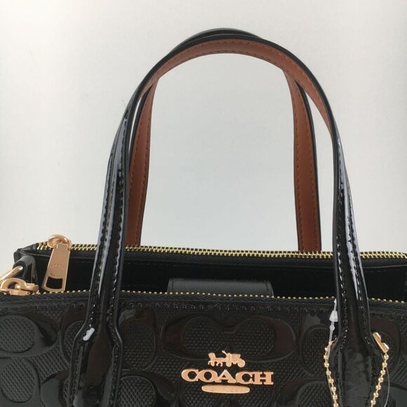 Coach | Bags | Coach Nina Small Tote Bag Signature Patent Leather Black ...